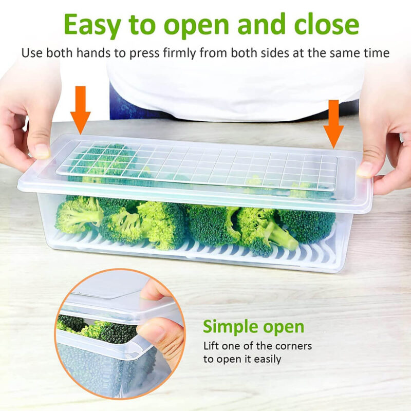 Transparent plastic Fridge storage container with removable drain plate